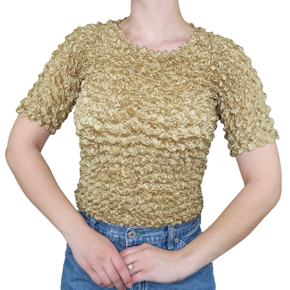 F.C | Tops | Vintage 9s Champagne Gold Bubble Popcorn Shirt | Poshmark